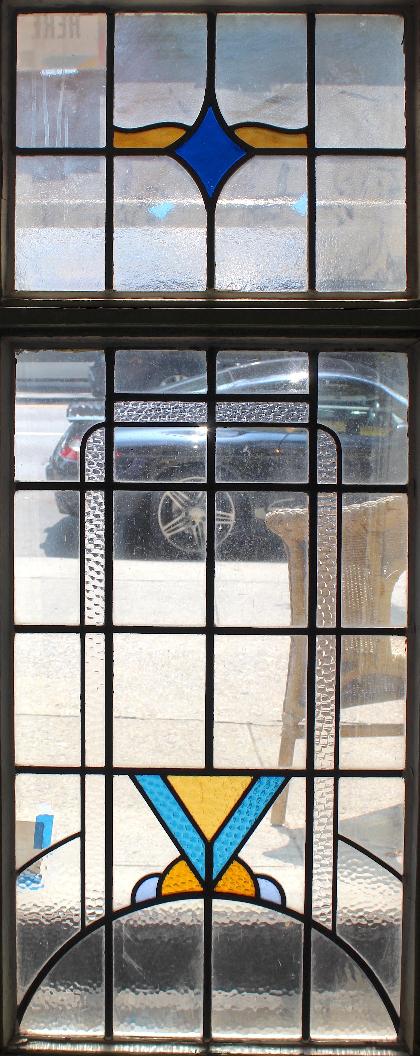 Two Piece Stained Glass Window 24" x 55" For Sale at 1stDibs