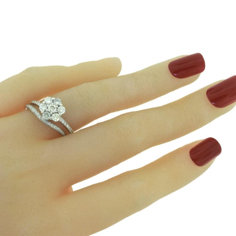 Two-Piece White Gold Diamond Bridal Engagement Ring and Wedding Band ...