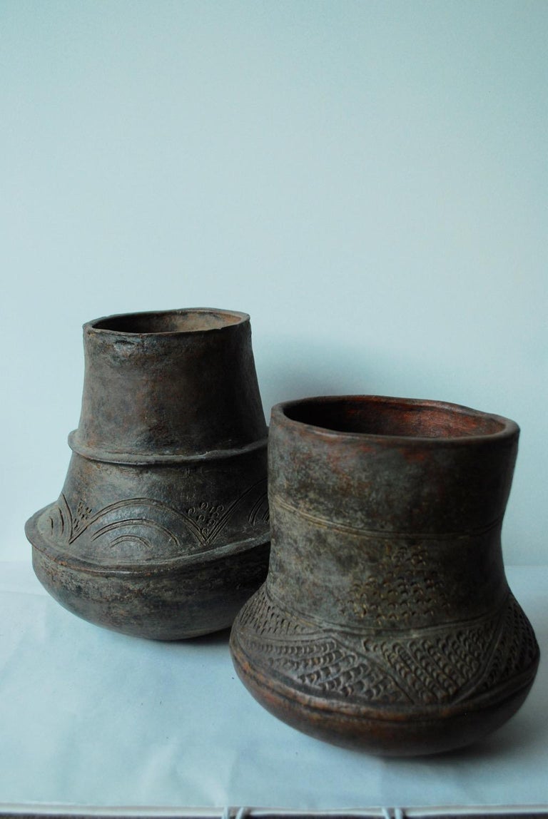 Two Pieces of a Pair of Early 20th Century Etched African Vessels from ...