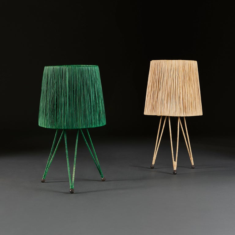 Two Raffia Tripod Lamps For Sale at 1stDibs