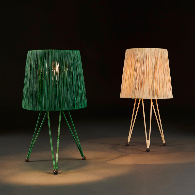 Two Raffia Tripod Lamps For Sale at 1stDibs