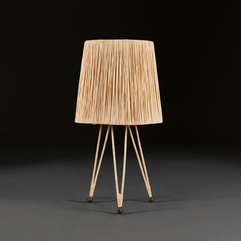 Two Raffia Tripod Lamps For Sale at 1stDibs