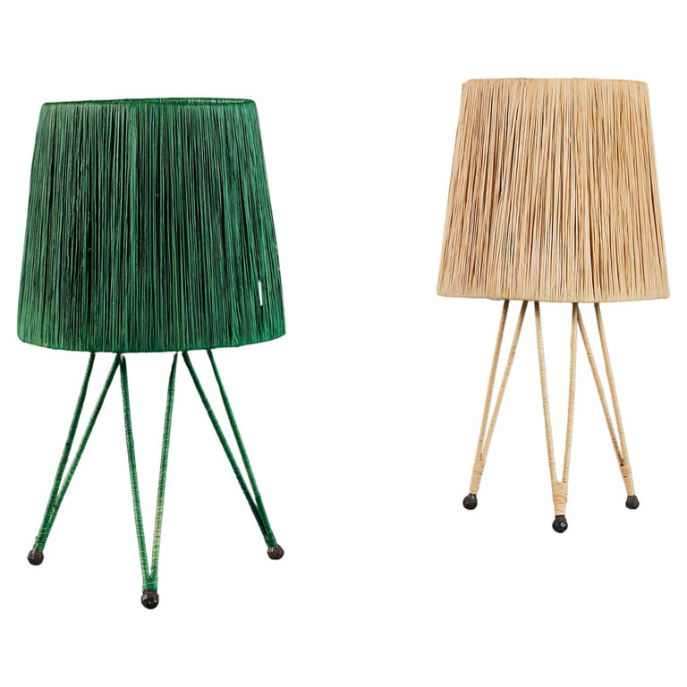 Two Raffia Tripod Lamps For Sale at 1stDibs