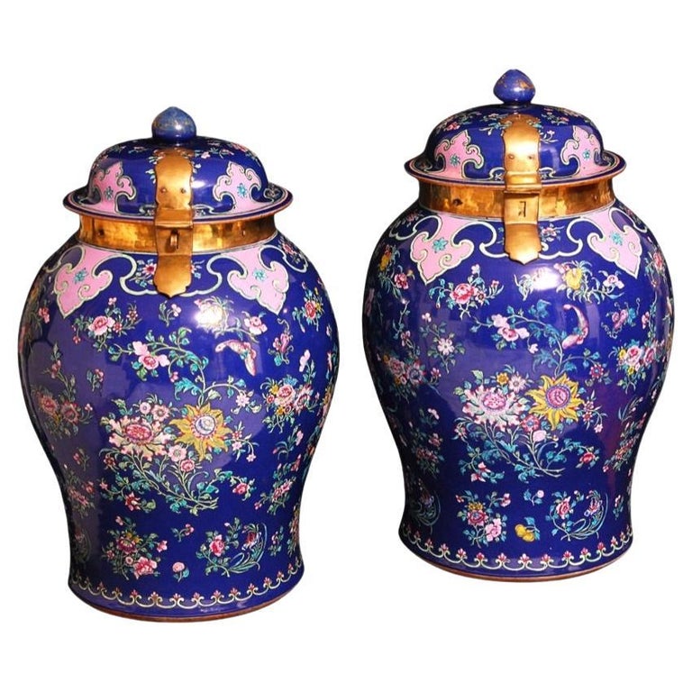 Two Rare 18th-Century Large Chinese Porcelain Vases with Flowers and ...