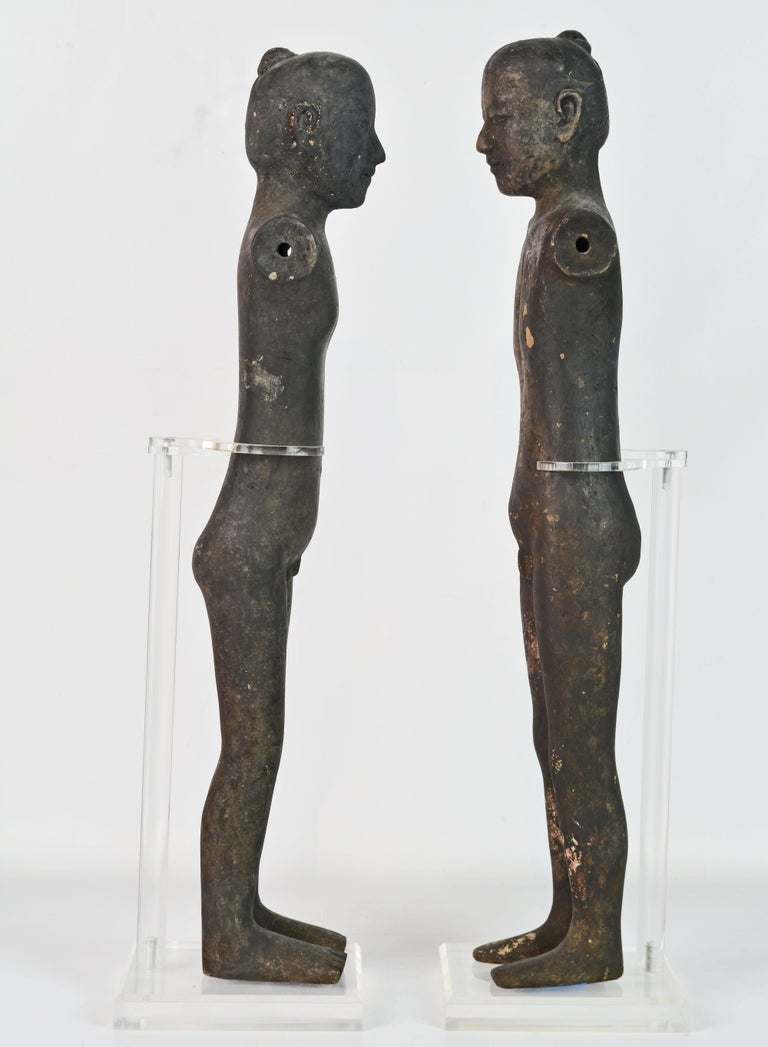 Two Rare Chinese Nude Male Ceramic Stick Figures in the Style of Han ...