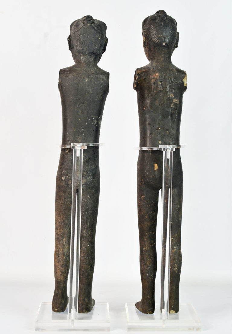 Two Rare Chinese Nude Male Ceramic Stick Figures in the Style of Han ...