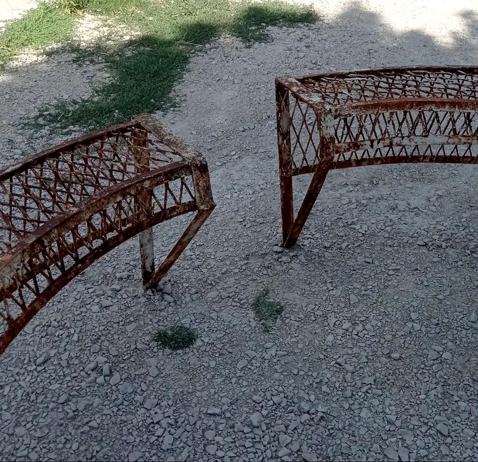 Two rare rounded wrought-iron benches, France beginning of the 20th ...