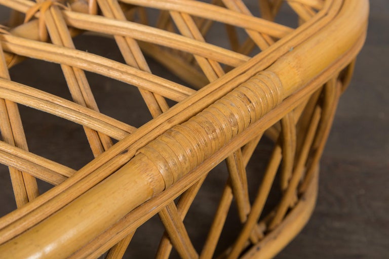 Two Rattan Pieces Small Cylindrical Table, Small Square Ottoman For ...