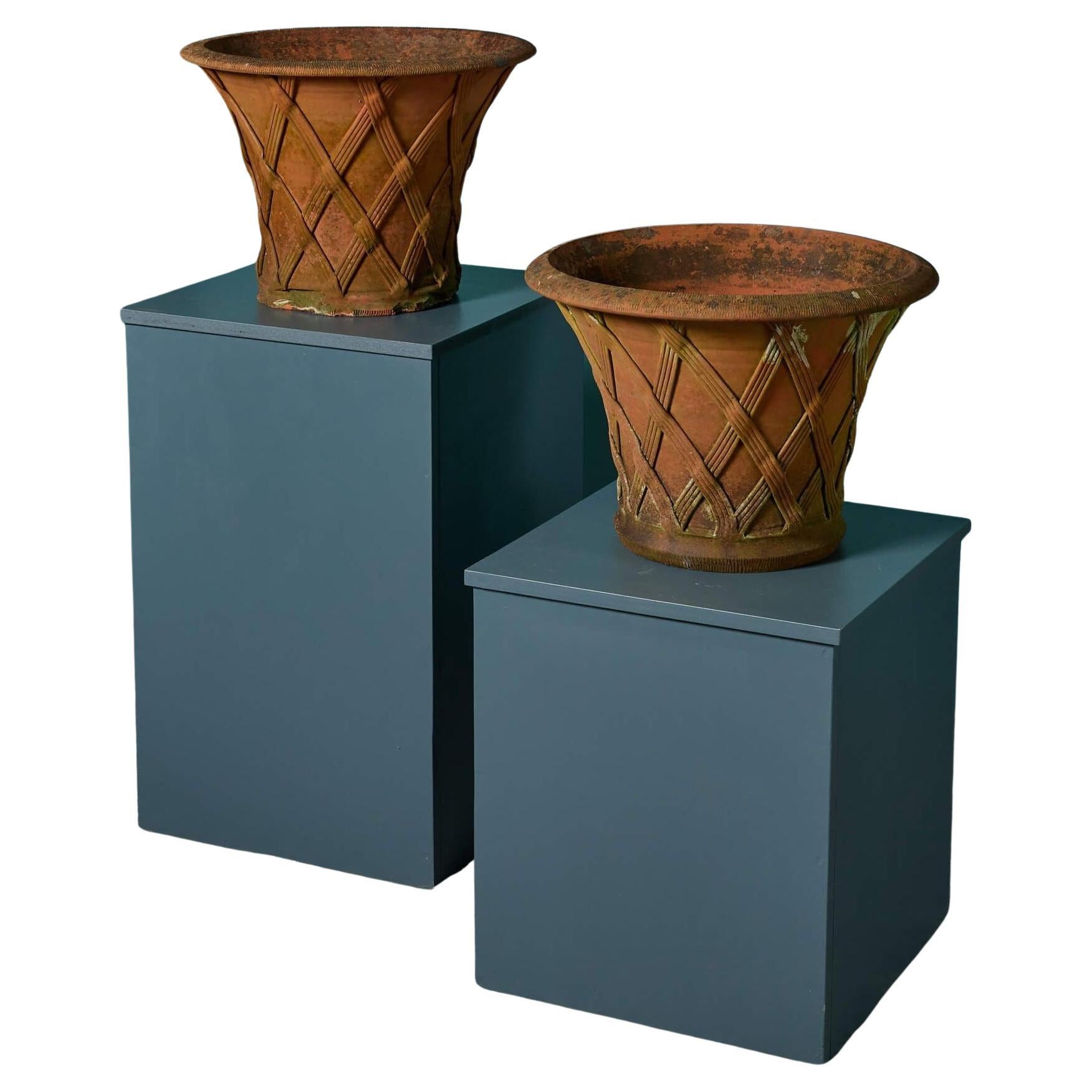 Two Reclaimed Red Terracotta Lattice Plant Pots For Sale at 1stDibs