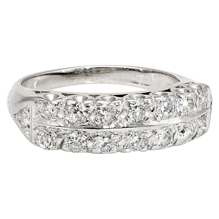 Two-Row Diamond Anniversary Band Ring Vintage 14 Karat Gold Estate Fine ...