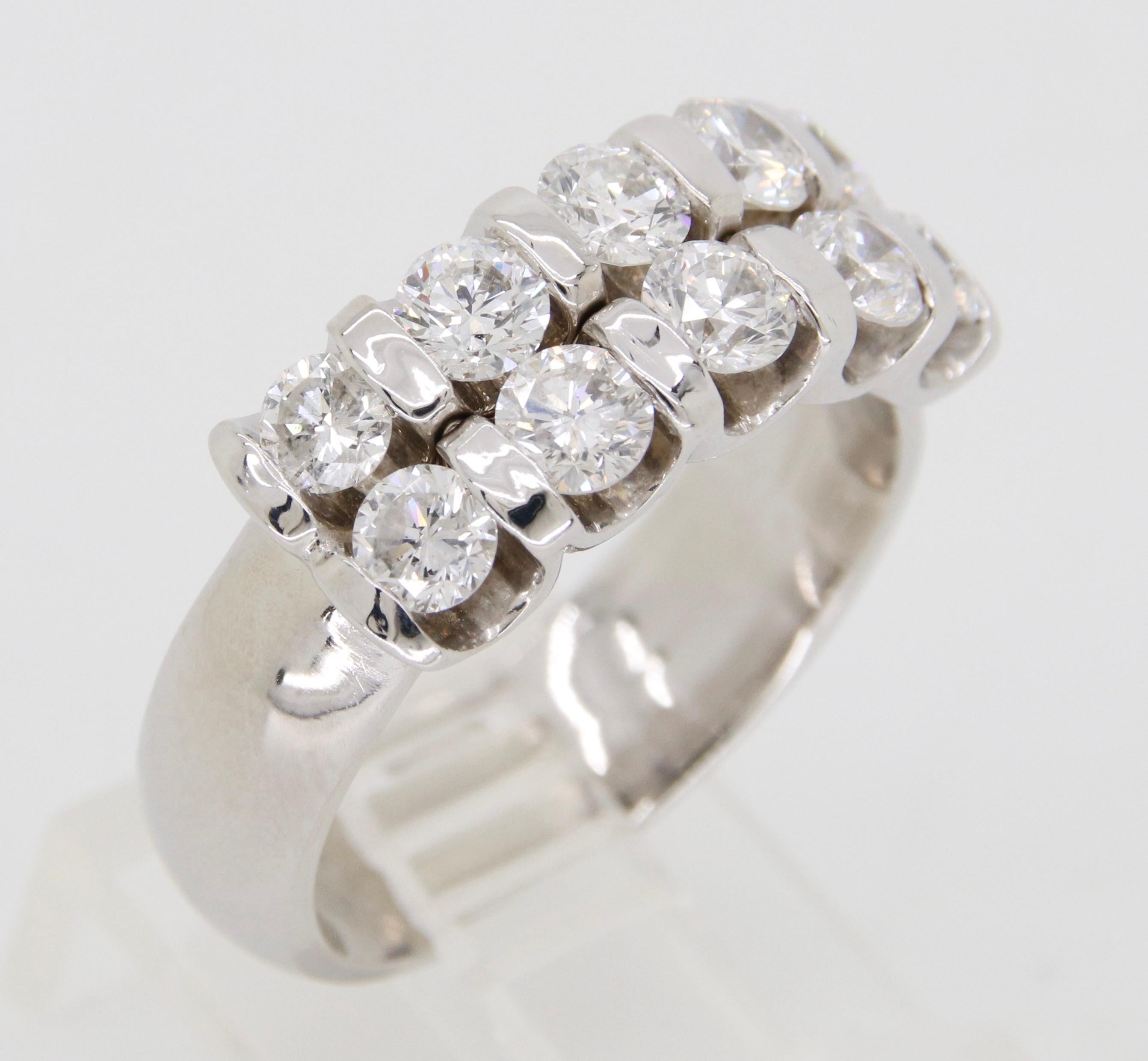Two-Row Diamond Band Ring at 1stDibs | two row diamond ring, round ...