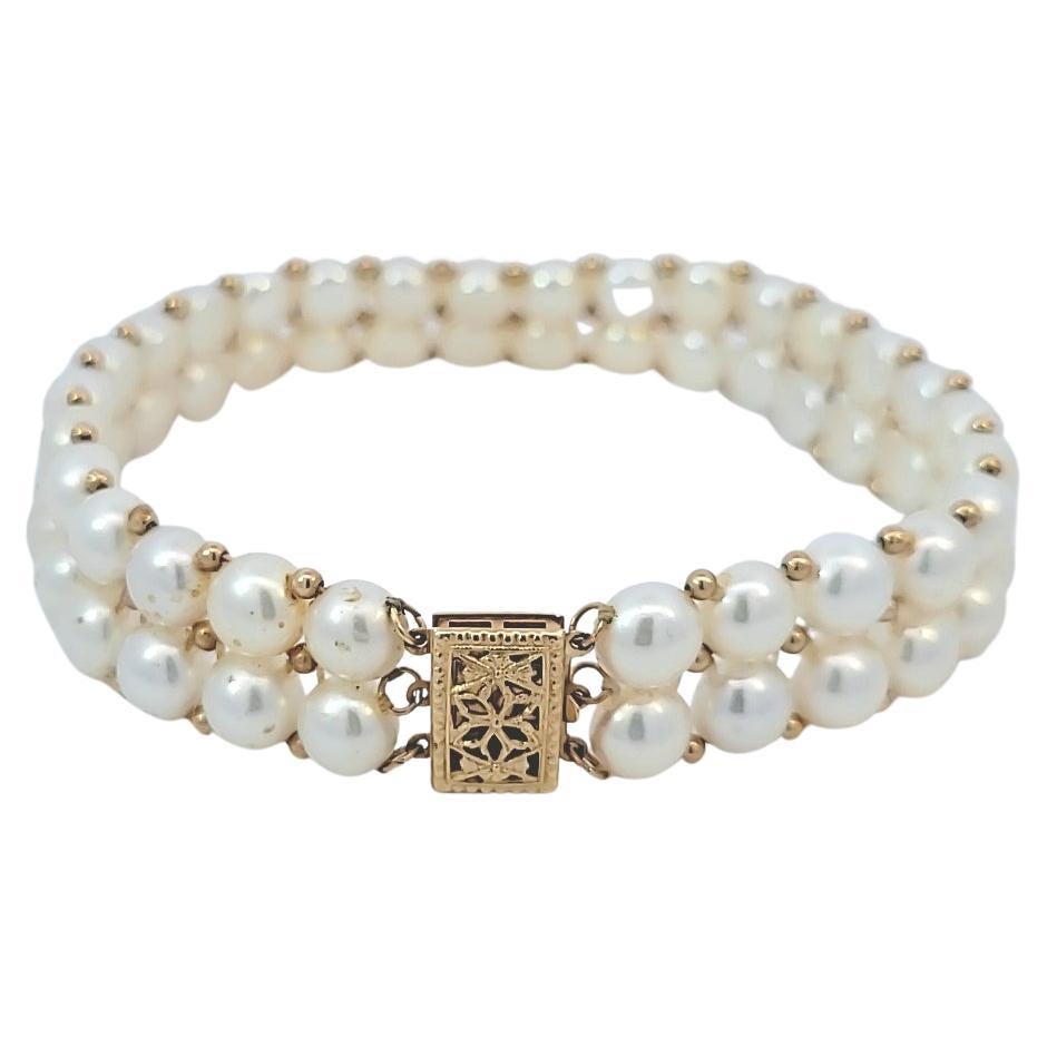 Two Row Freshwater Pearl Bracelet For Sale at 1stDibs