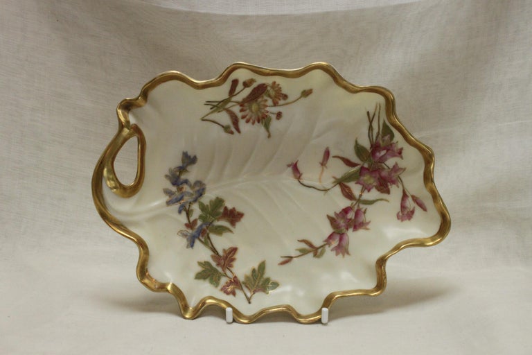 Two Royal Worcester Blush Ivory dishes in the shape of a cabbage leaf ...