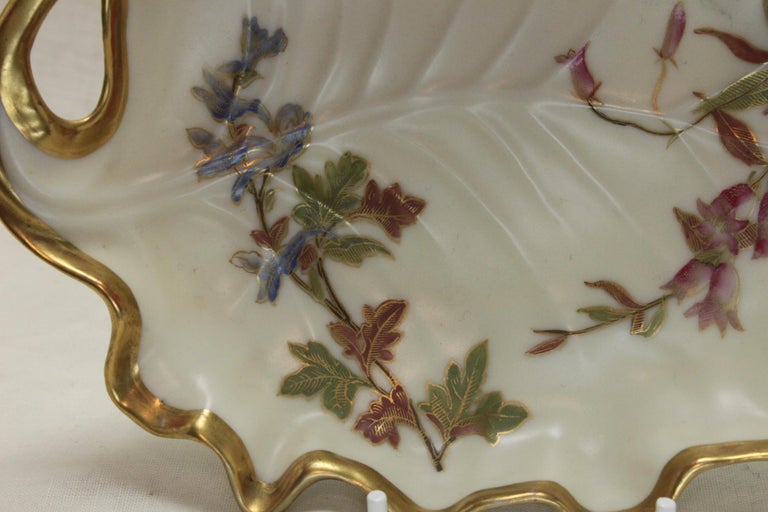 Two Royal Worcester Blush Ivory dishes in the shape of a cabbage leaf ...