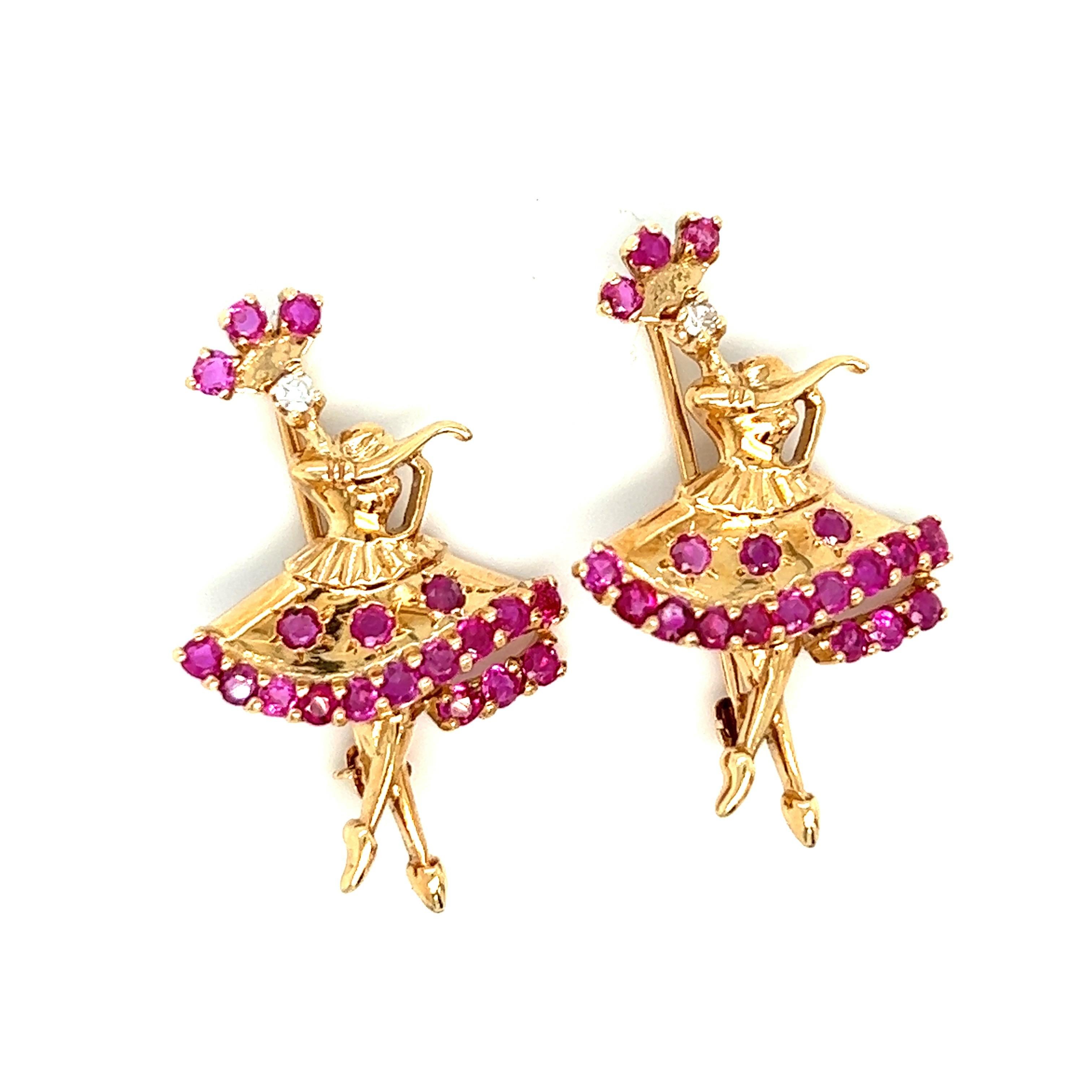 Two Ruby Ballerina Pins at 1stDibs