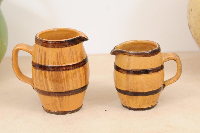 Two Rustic French 19th Century Pottery Pitchers with Yellow and Brown ...
