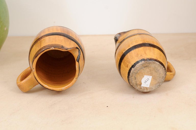 Two Rustic French 19th Century Pottery Pitchers with Yellow and Brown ...