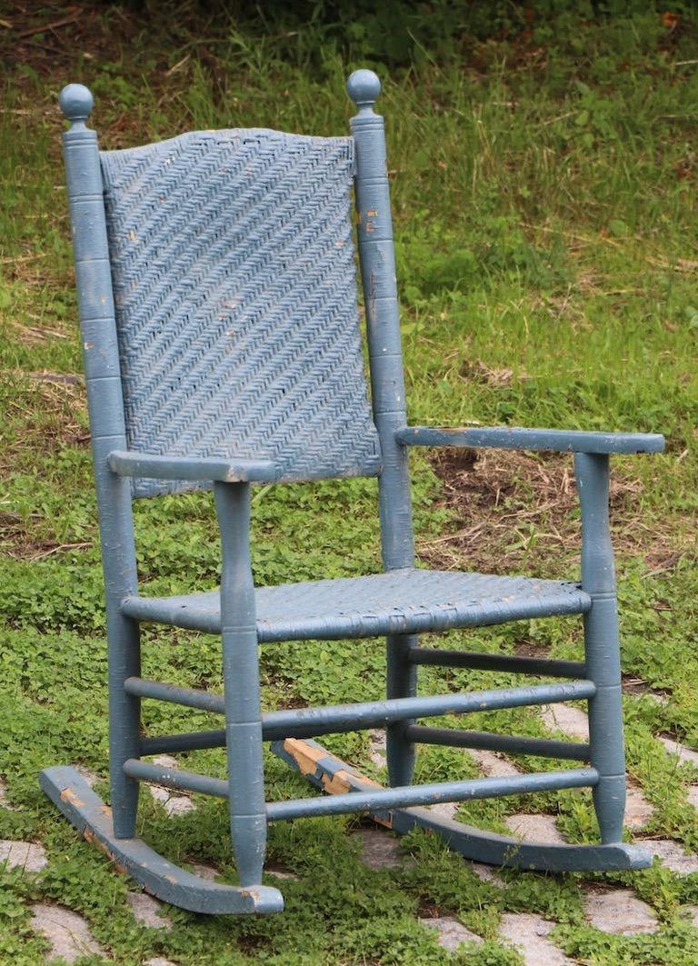 Two Rustic Porch Rockers in Peely Paint Finish at 1stDibs