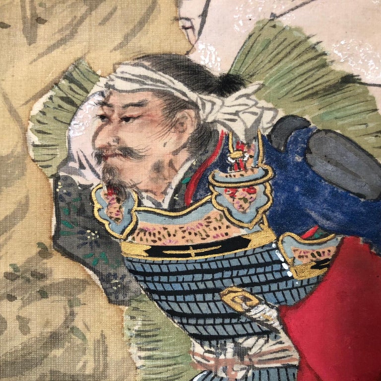 Two Samurai in Summer Japanese Antique Hand-Painted Silk Scroll, Taisho ...