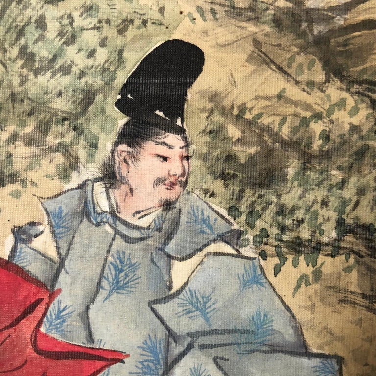 Two Samurai in Summer Japanese Antique Hand-Painted Silk Scroll, Taisho ...