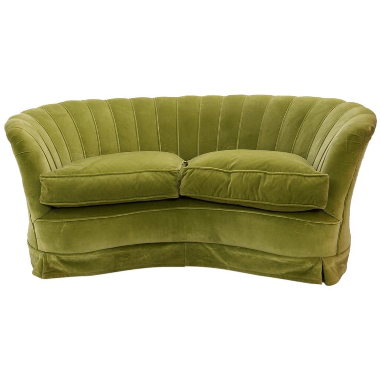 Two-Seat Shell Sofa in Original Green Velvet at 1stDibs