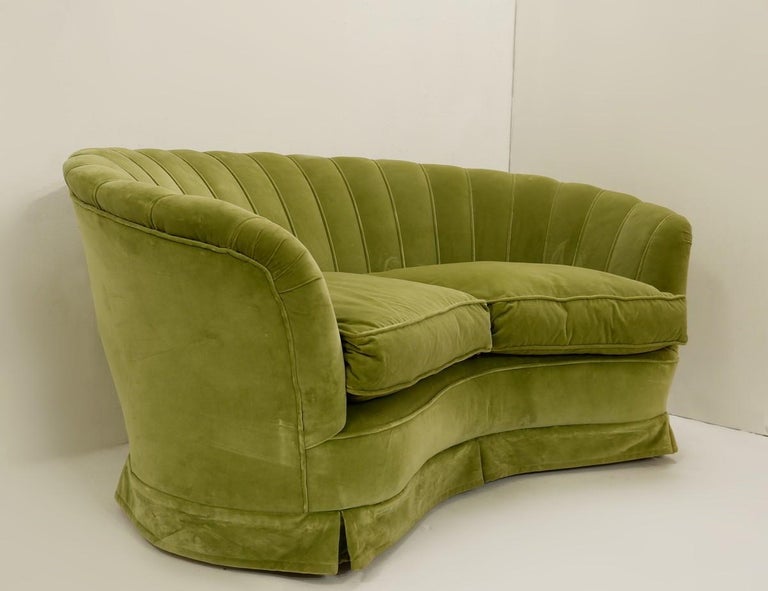 Two-Seat Shell Sofa in Original Green Velvet at 1stDibs