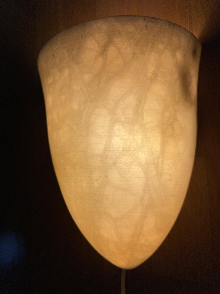 Two Sets of Four Art Deco Style Cocoon Shape White and Mint Alabaster ...