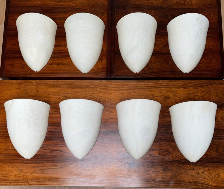 Two Sets of Four Art Deco Style Cocoon Shape White and Mint Alabaster ...