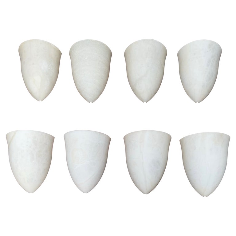 Two Sets of Four Art Deco Style Cocoon Shape White and Mint Alabaster ...