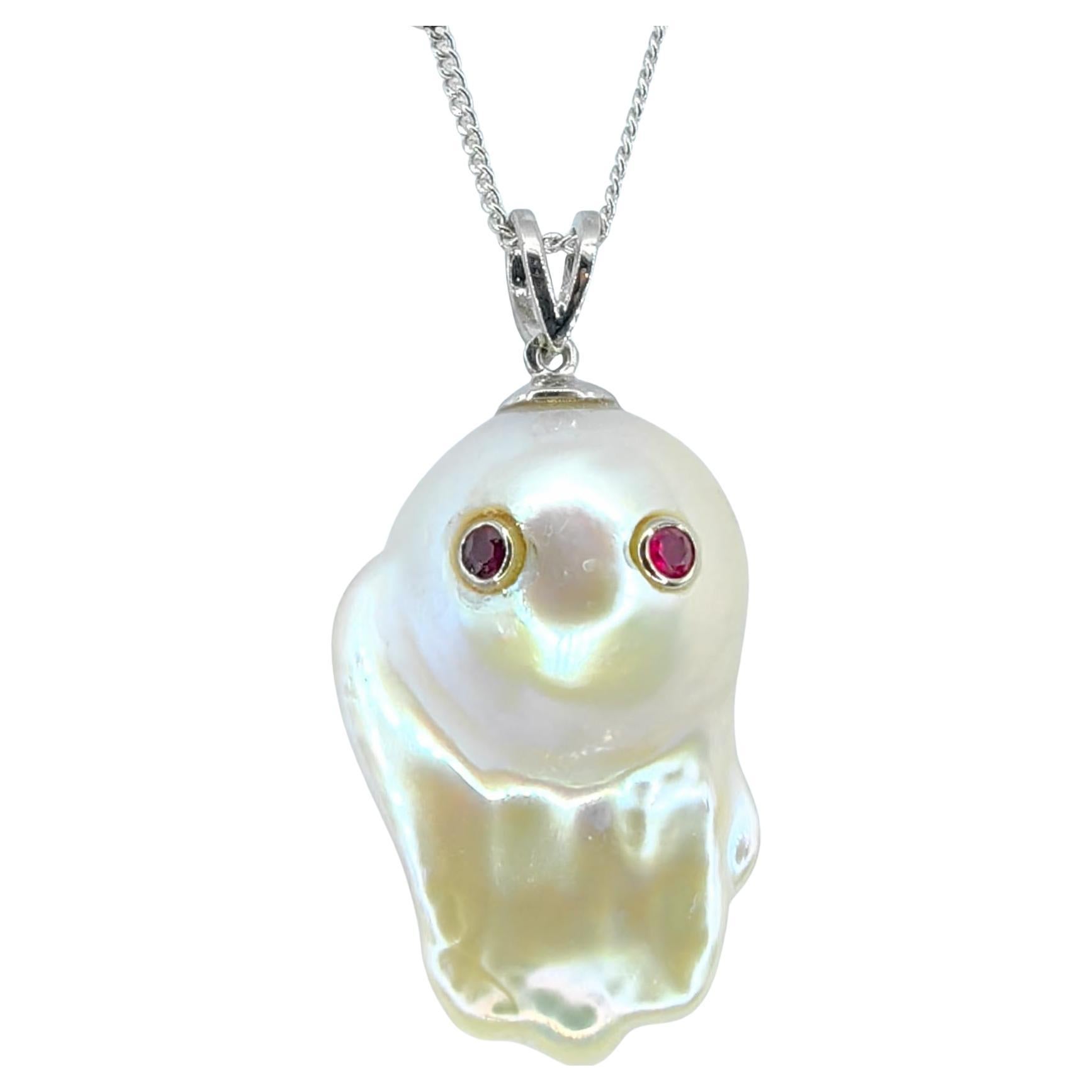 Two-Sided Darling Phantom: Ruby/Sapphire Baroque Pearl Ghost Pendant in ...