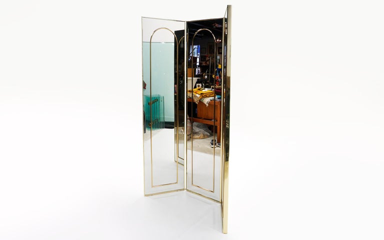Two Sided Three-Panel Folding Dressing Mirror, Brass Frame and Detail ...