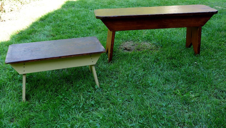 Two Small Country Pine Benches For Sale at 1stDibs
