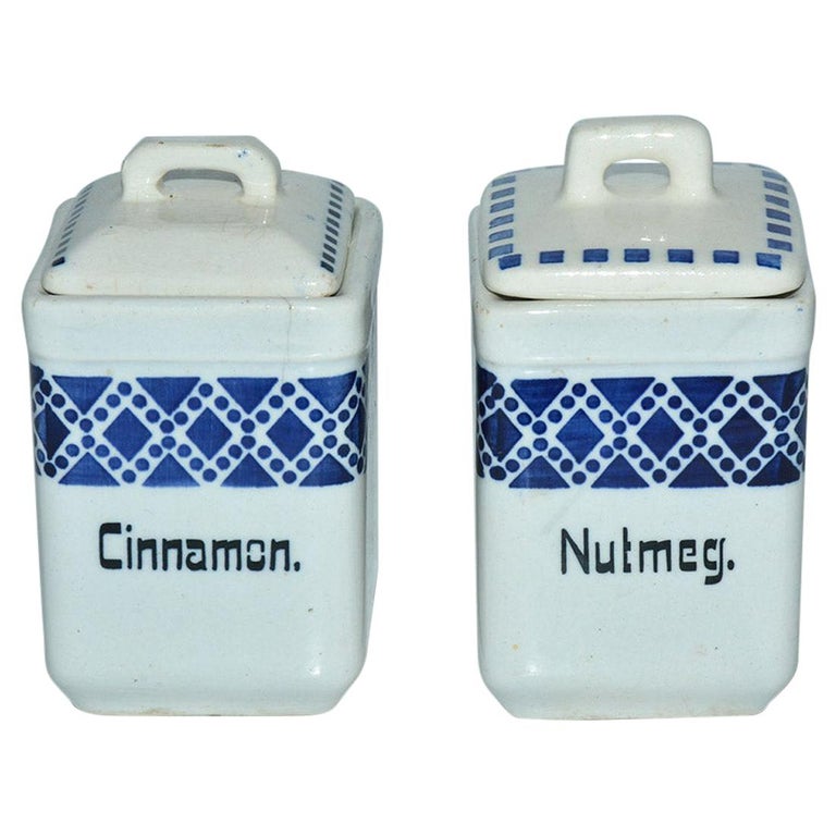 Two Small Hand Painted Vintage Pottery Canisters For Sale at 1stDibs ...