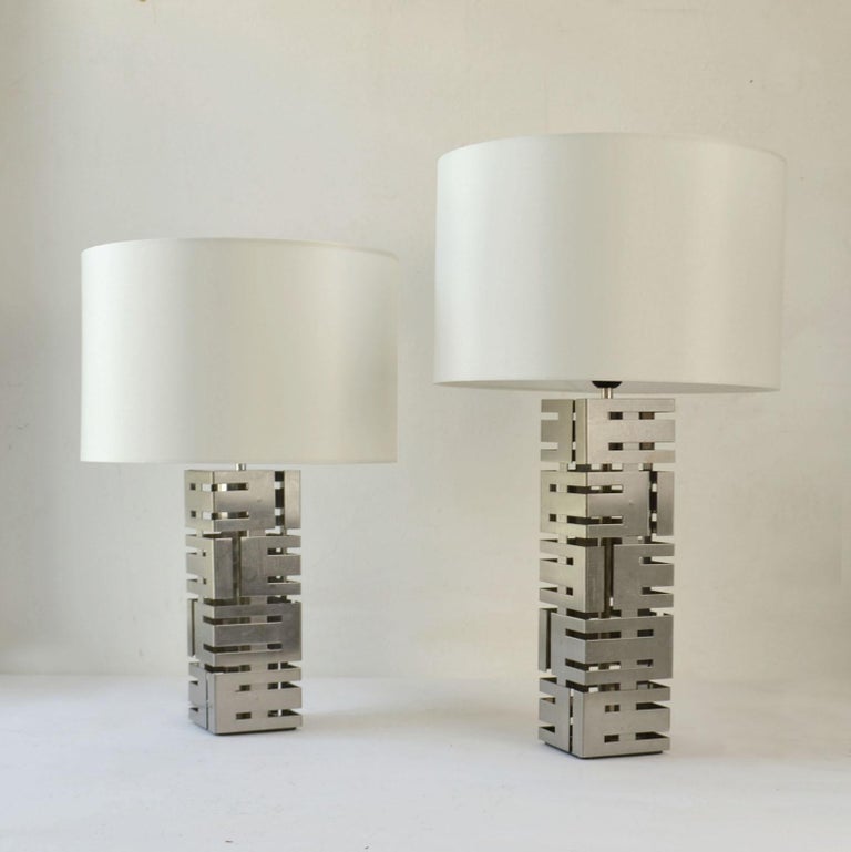 Two Square Stainless Steel Table Lamps by Laurel Company For Sale at ...