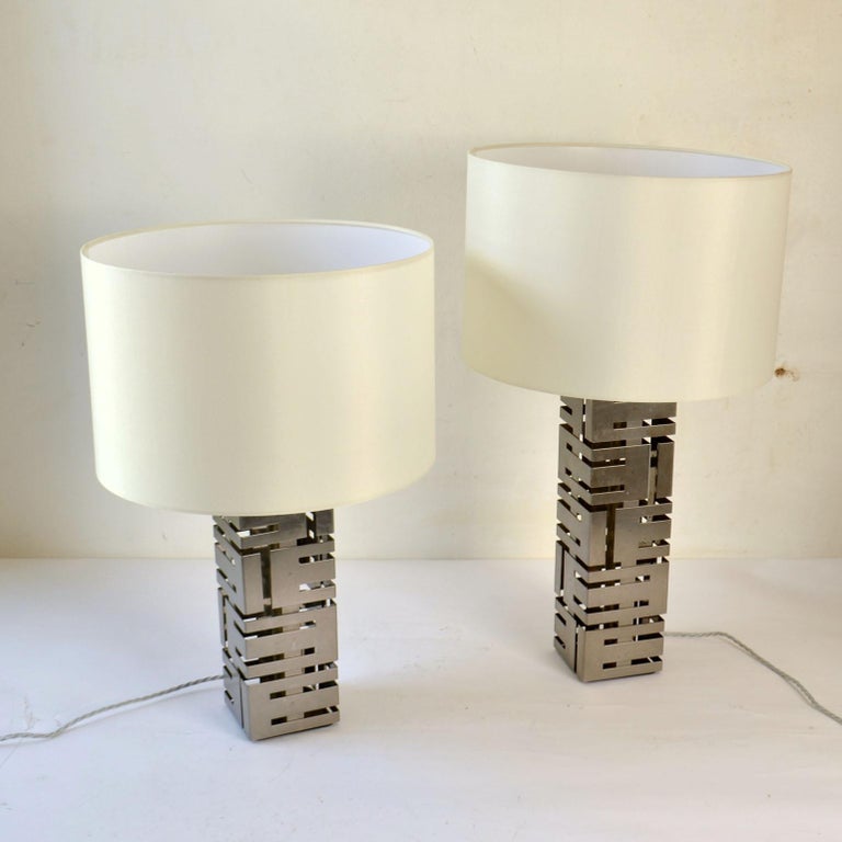 Two Square Stainless Steel Table Lamps by Laurel Company For Sale at ...