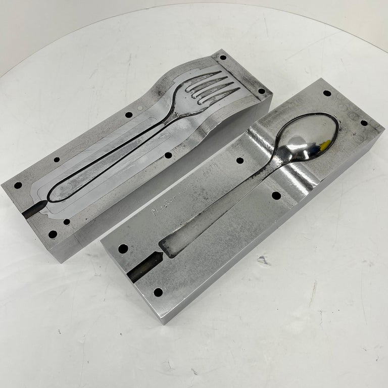 Two Stainless Steel Industrial Mold Sculptures for Silverware and ...