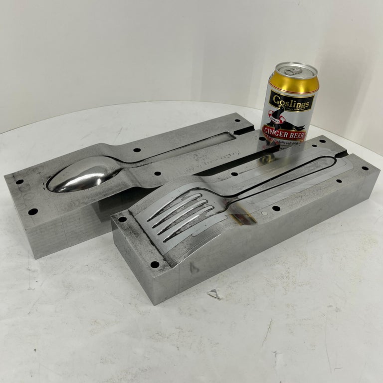Two Stainless Steel Industrial Mold Sculptures for Silverware and ...