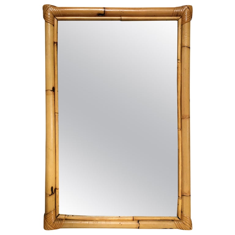 Two-Strand Rectangle Rattan Mirror with Stick Rattan Border For Sale at ...