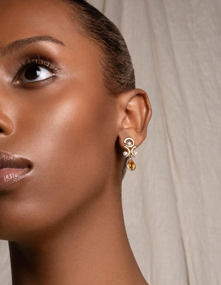 Two Talon Stud Drops in 18K Gold with Citrine and Diamond For Sale at ...