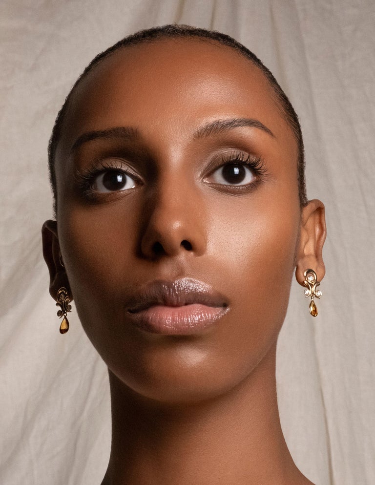 Two Talon Stud Drops in 18K Gold with Citrine and Diamond For Sale at ...