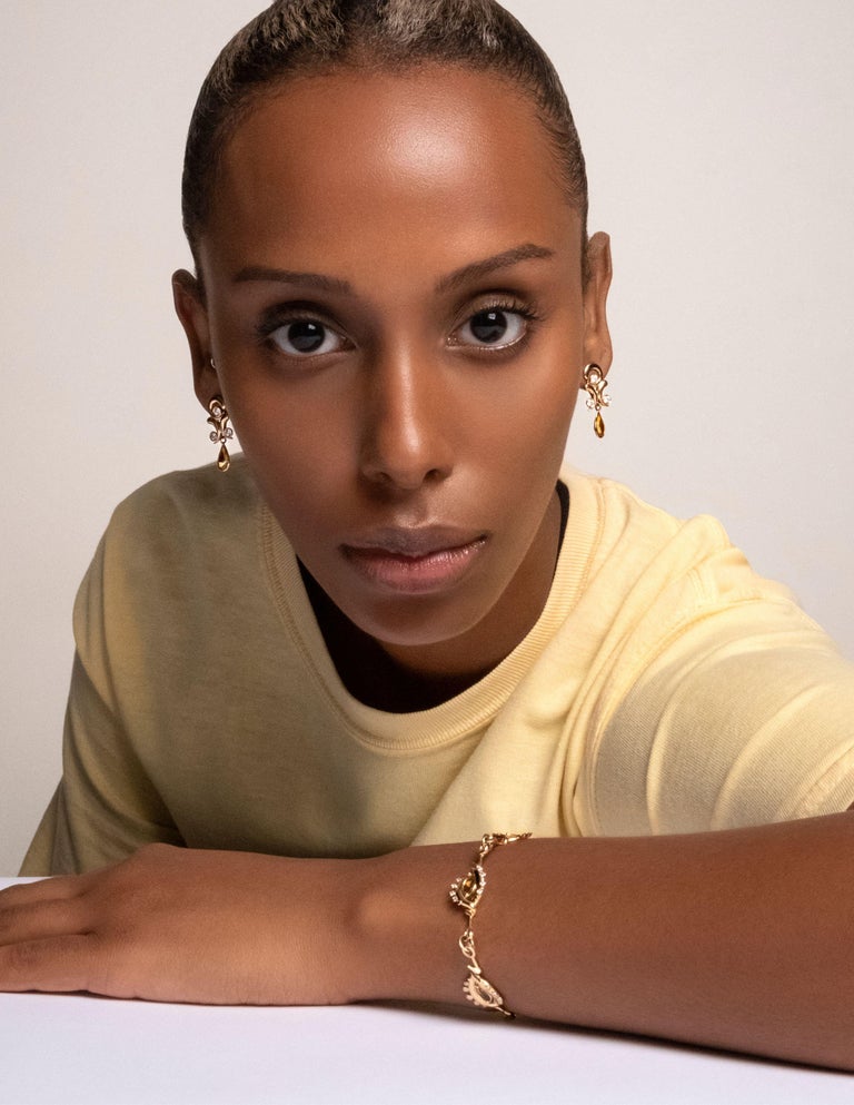 Two Talon Stud Drops in 18K Gold with Citrine and Diamond For Sale at ...