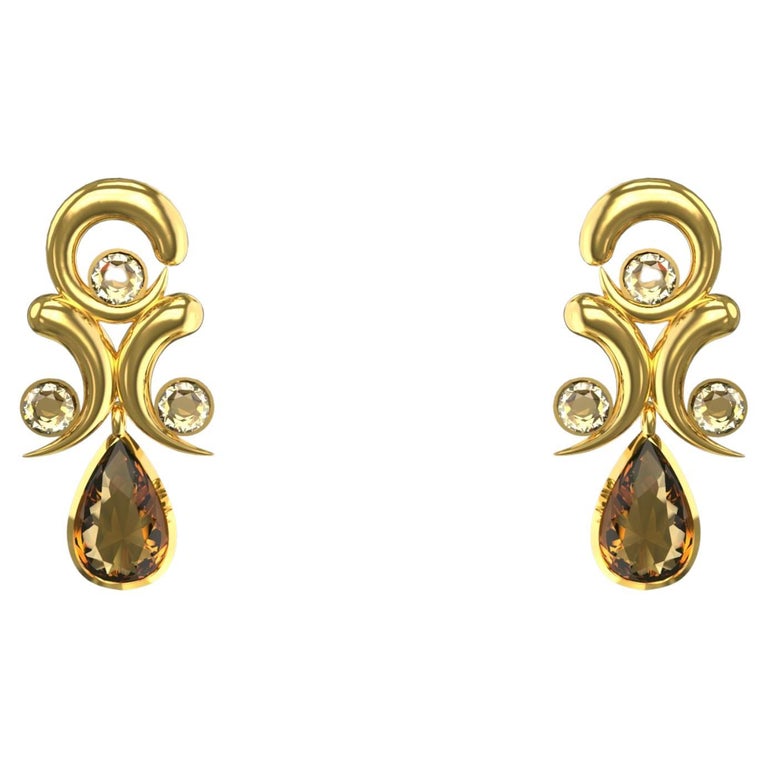 Two Talon Stud Drops in 18K Gold with Citrine and Diamond For Sale at ...