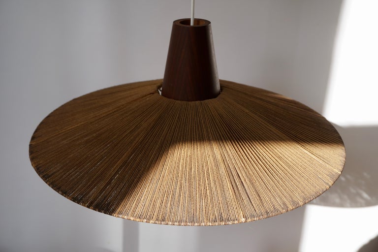 Two Teak and Cord Shade Hanging Lamps at 1stDibs