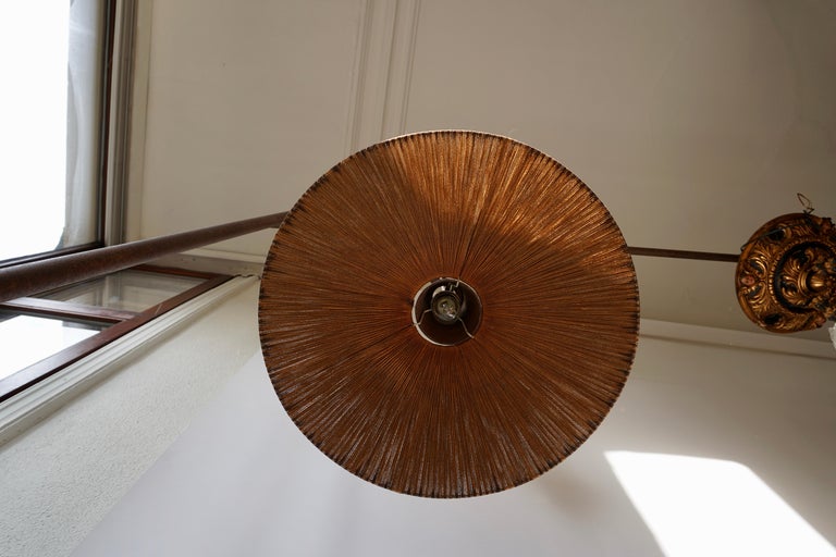 Two Teak and Cord Shade Hanging Lamps at 1stDibs