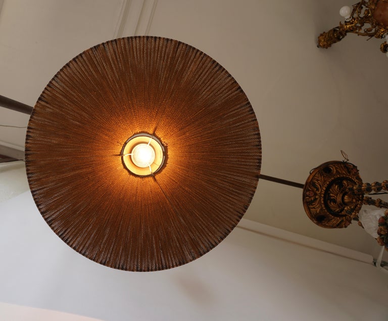 Two Teak and Cord Shade Hanging Lamps at 1stDibs