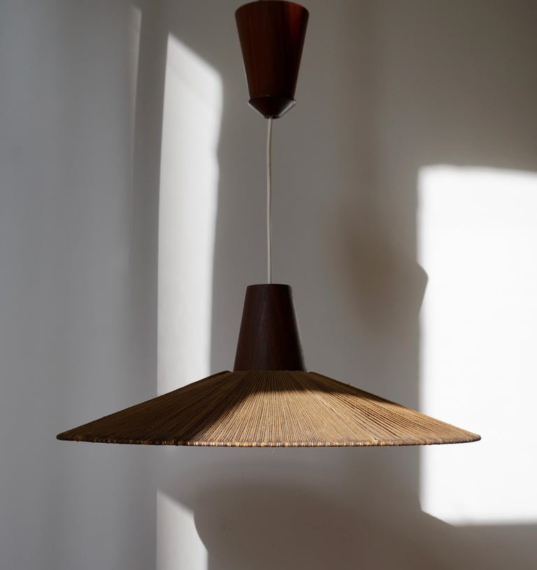 Two Teak and Cord Shade Hanging Lamps at 1stDibs