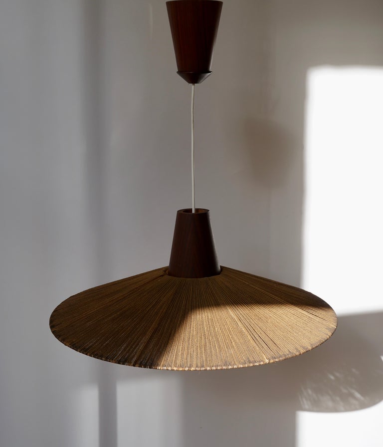 Two Teak and Cord Shade Hanging Lamps at 1stDibs