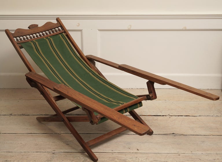 Two Teak Folding Canvas Adjustable Chairs, British Colonial at 1stDibs ...