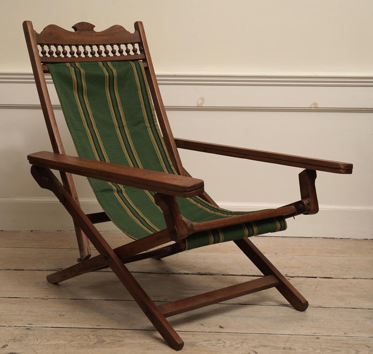 Two Teak Folding Canvas Adjustable Chairs, British Colonial at 1stDibs ...