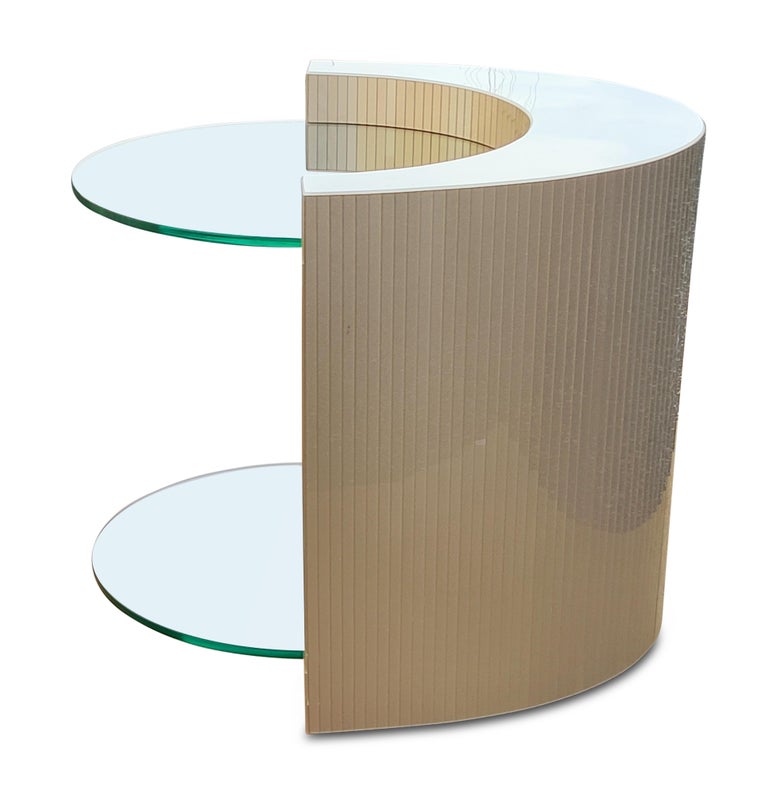 Post Modern Tiered Crescent Moon Shaped Acrylic Glass Side Table Circular Glass For Sale At 1stdibs